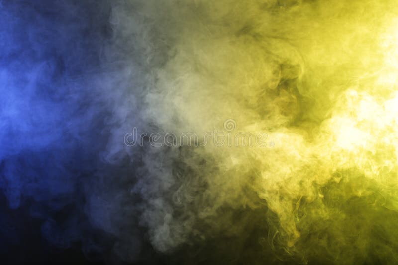 Smoke in Blue Yellow Light on Black Background Stock Image - Image of ...