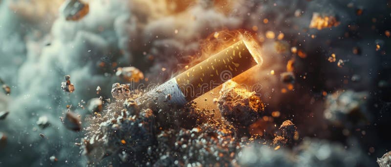 Smoke Breaks As the Cigarette is Exploded in the Air Stock Image ...