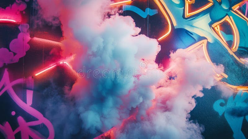 Smoke on a Bright Neon Graffiti Background Stock Photo - Image of blue ...