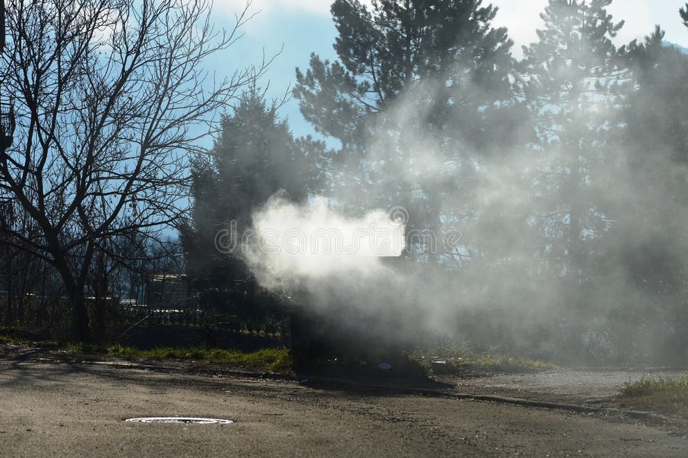 Smoke from a Burning Container on the Street Stock Image - Image of ...