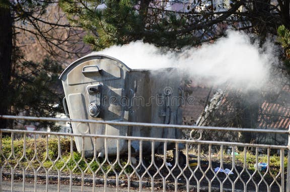 Smoke from a Burning Container on the Street Stock Image - Image of ...