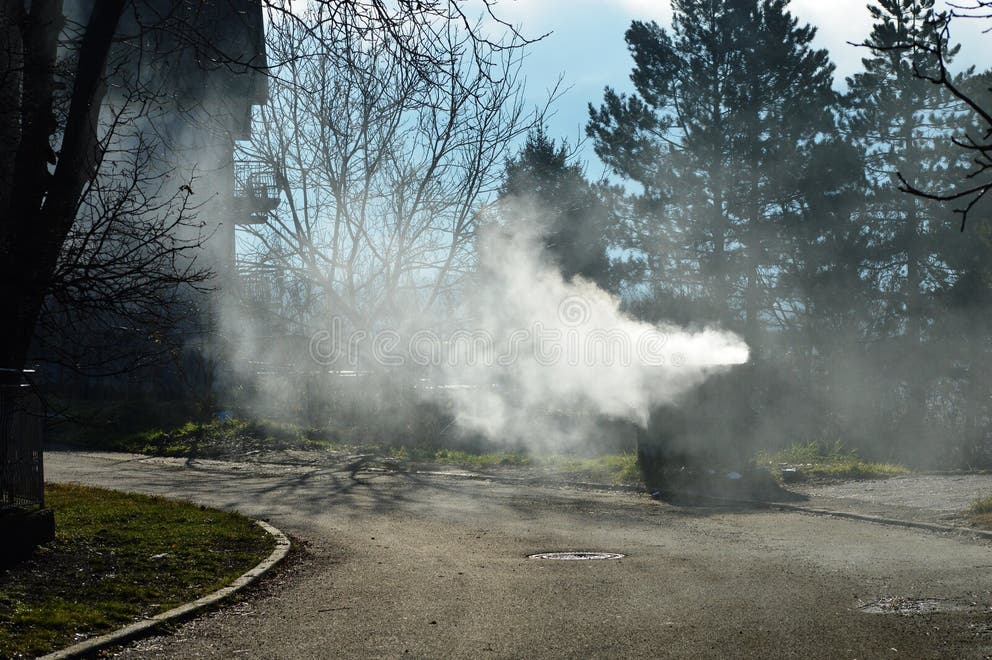 Smoke from a Burning Container on the Street Stock Image - Image of ...