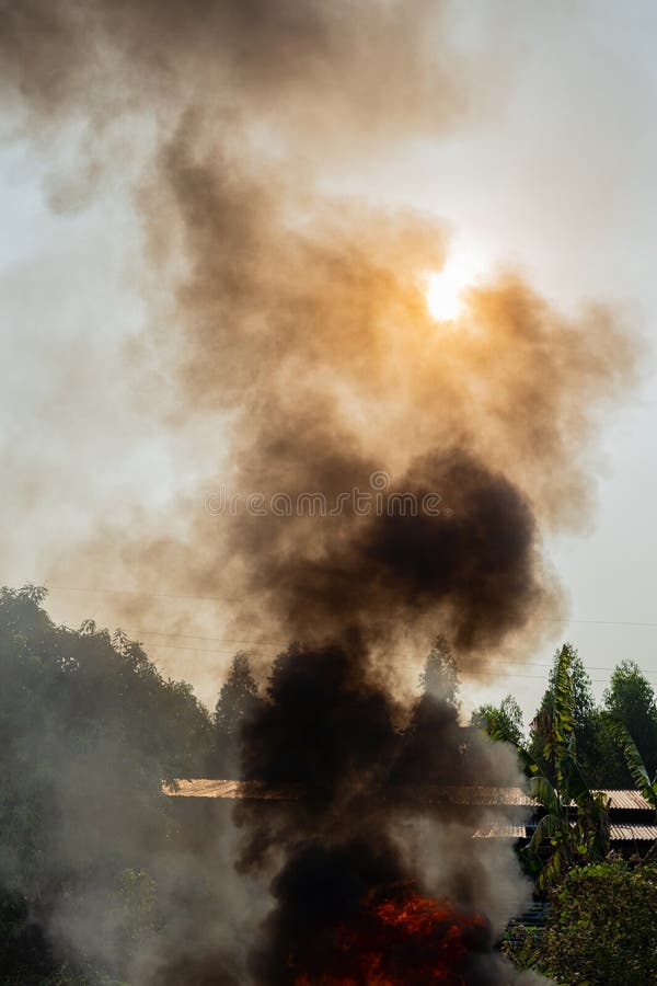 Smoke from Burning Garbage is Rising into the Atmosphere. Stock Photo ...