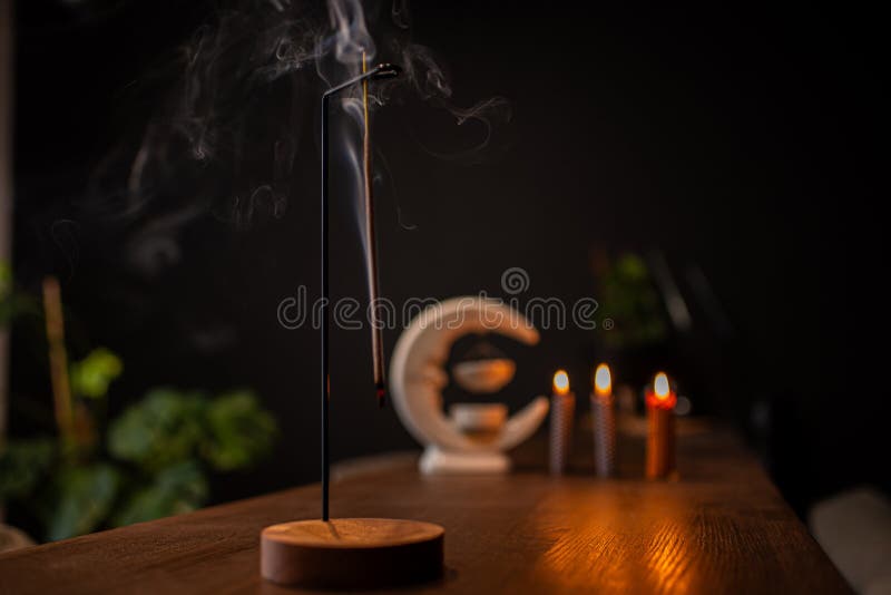 Smoke from Burning Incense Sticks Standing on Incense Holder Stock ...
