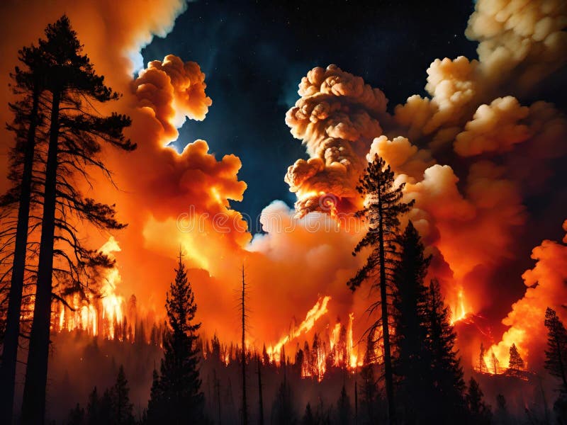 Smoke and Burning Trees in the Forest Stock Illustration - Illustration ...