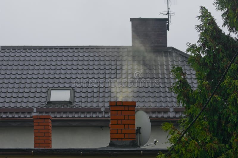 Smoke from the Chimney on the House Stock Photo - Image of blue, peak ...