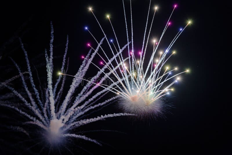 Smoke of a Colorful Burst of Fireworks in the Night Sky Stock Image ...