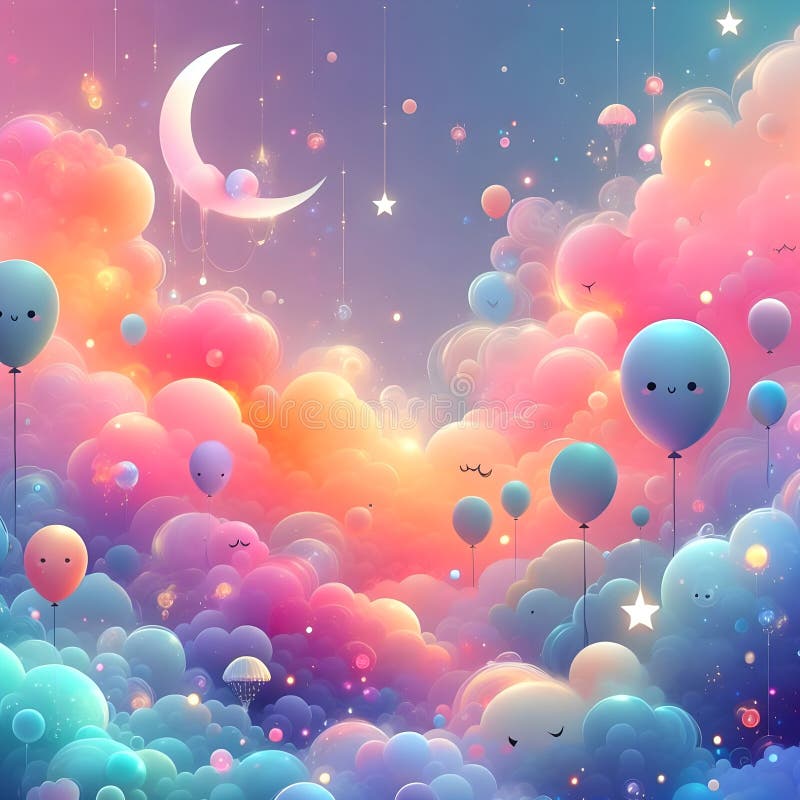 Smoke Colors in Background Cute Balloons Lights. Stock Illustration ...