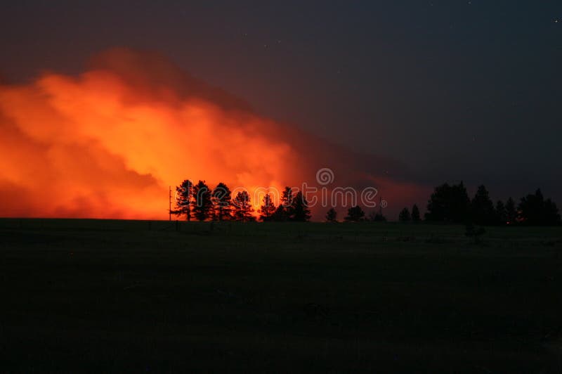 Smoke Column from Wildfire Ant Night Stock Image - Image of night ...