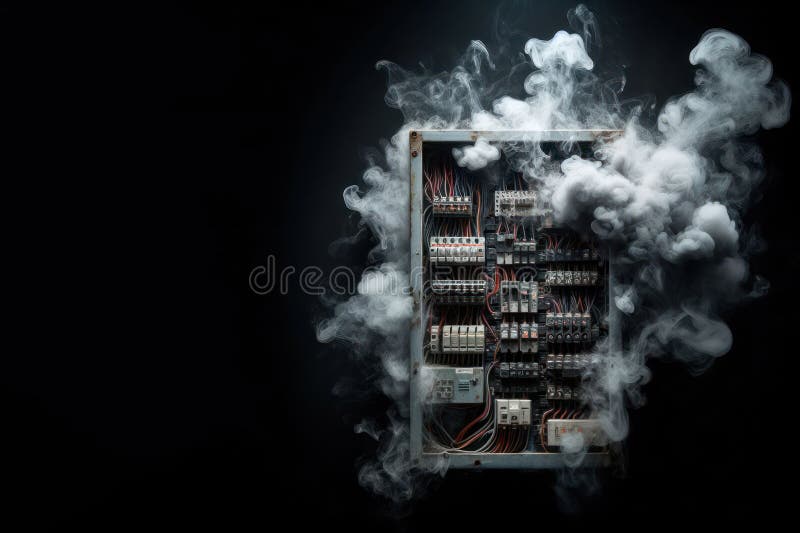 Smoke Coming from an Electrical Panel. Space for Text. Stock Photo ...