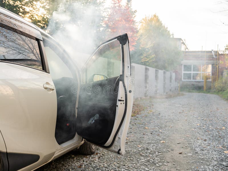 Smoke is Coming from Inside the Car. Stock Image - Image of repair ...