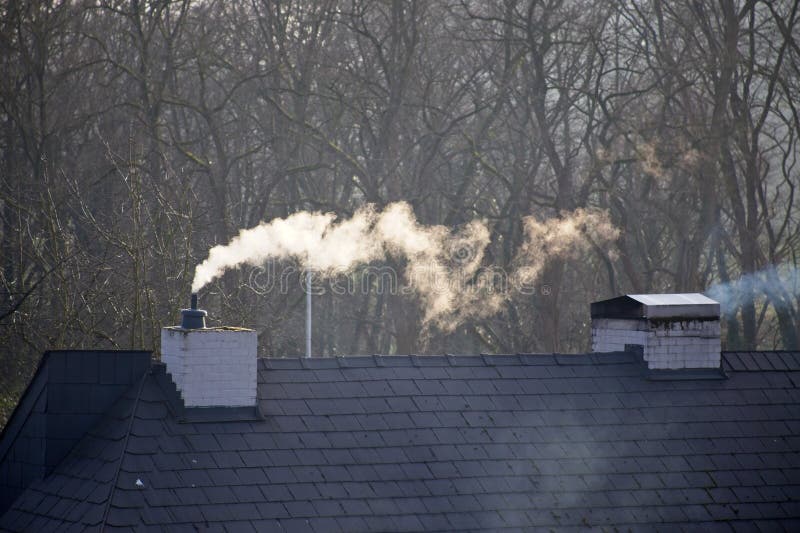 Smoke Coming Out of House S Chimney Stock Image - Image of issue, roof ...