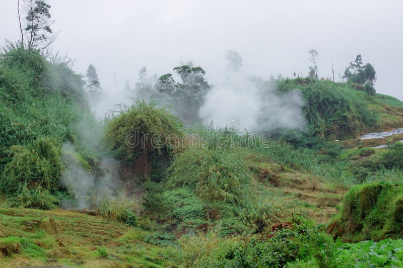 Smoke from the Crater of the Dieng Volcano, Central Java Stock Photo ...