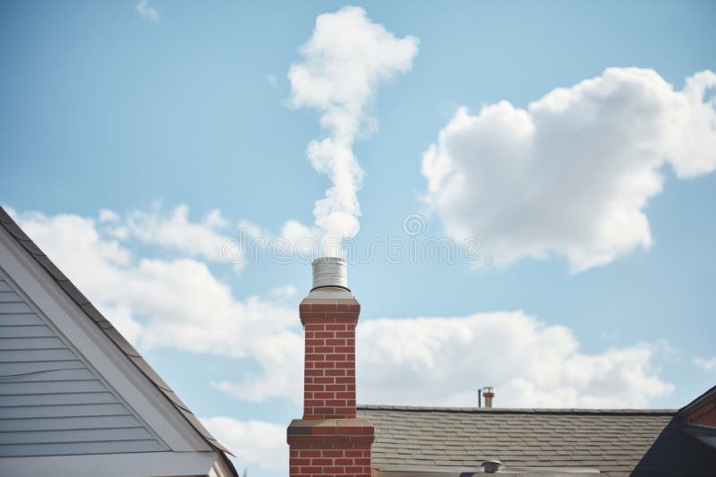Smoke Curling from Brick Chimney Atop a White Rooftop Stock Image ...