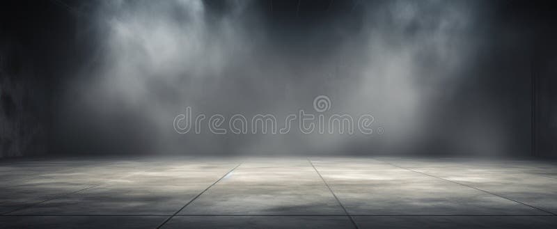 Smoke in Dark Concrete Room. Empty Stage with Fog and Mysterious Light ...