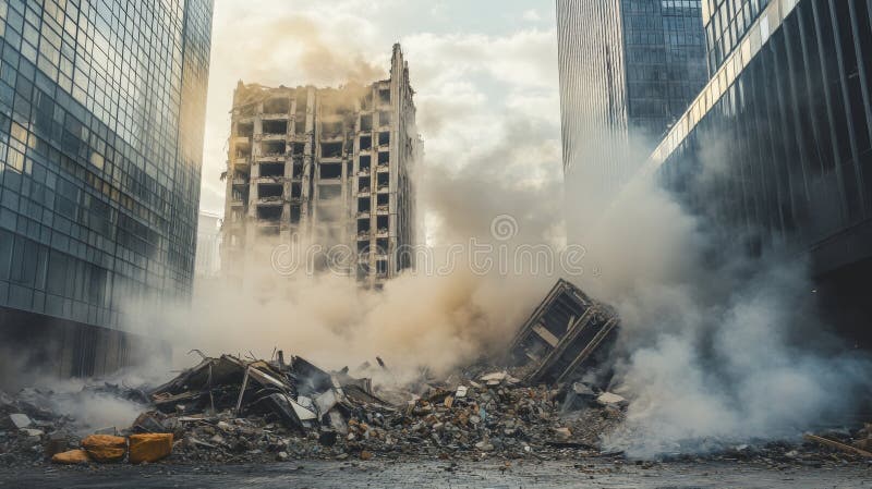 Smoke and Debris from a Collapsed Building in an Urban Setting Stock ...