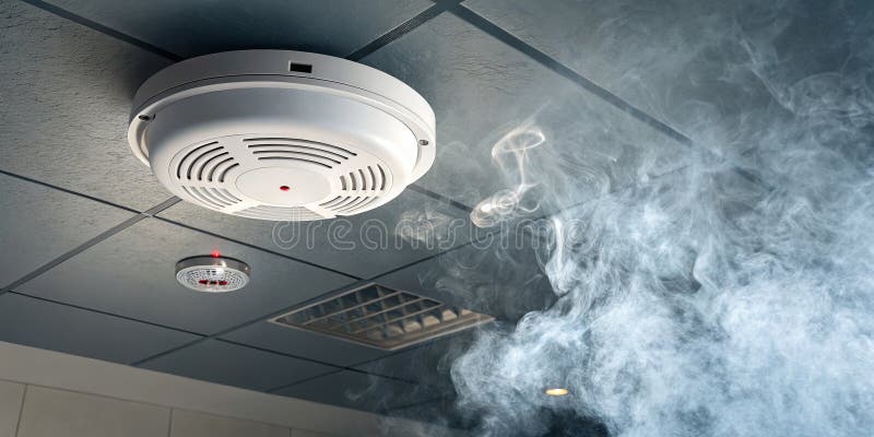 Smoke Detector Alarm Safety System Activated in Smoke-filled Room, Fire ...