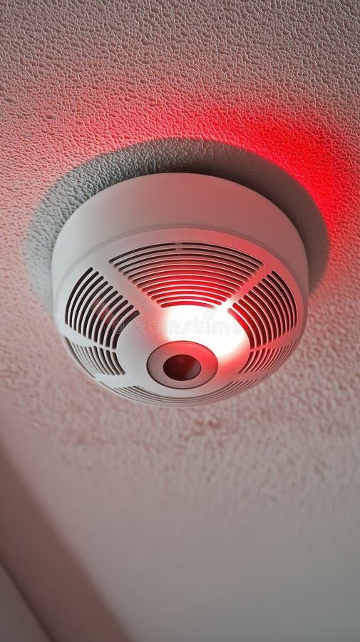 Smoke Detector on Ceiling with Red Indicator Light Signaling Safety ...