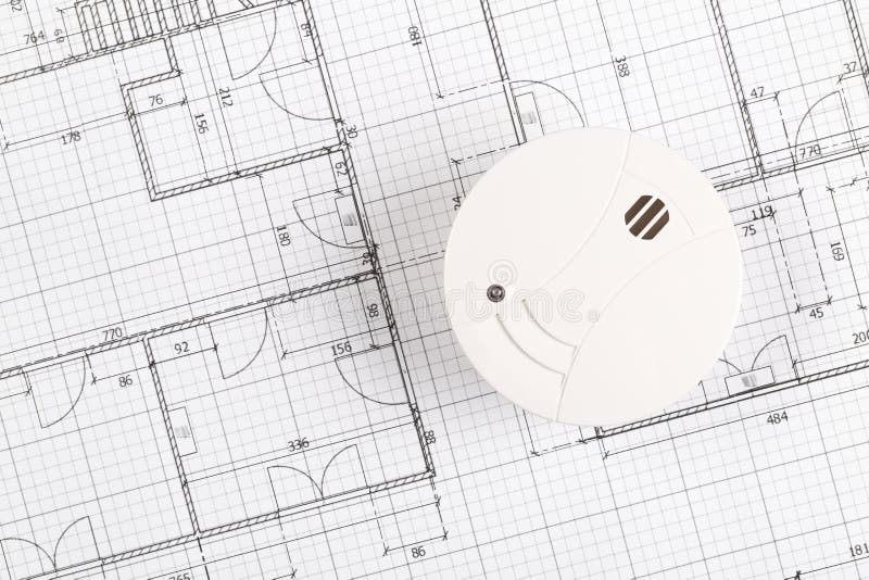 Smoke Detector or Fire Alarm Sensor on White Architectural Plans ...