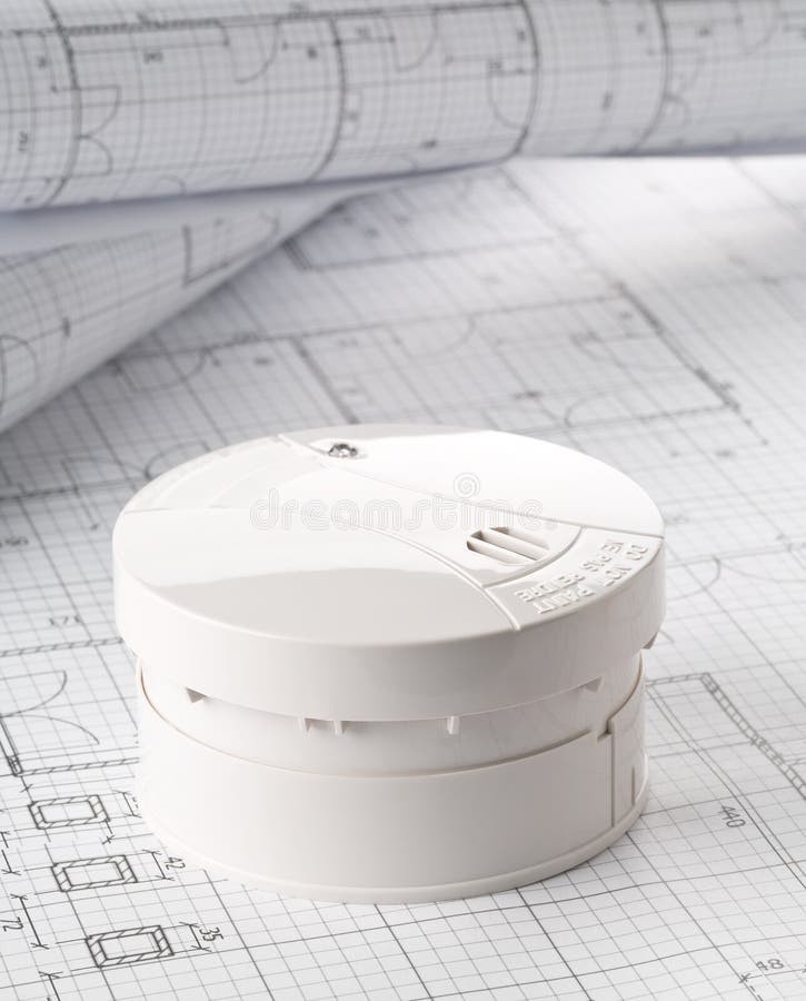 Smoke Detector or Fire Alarm Sensor on White Architectural Plans ...
