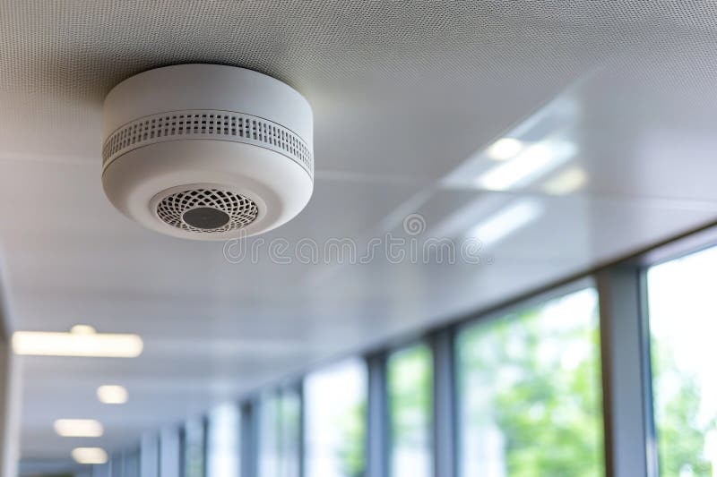 A Smoke Detector Installed on the Ceiling of a Building Stock Photo ...