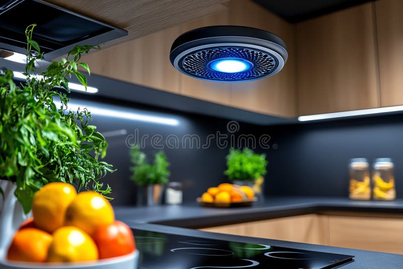 A Smoke Detector Installed on the Ceiling of a Stylish Kitchen, with a ...