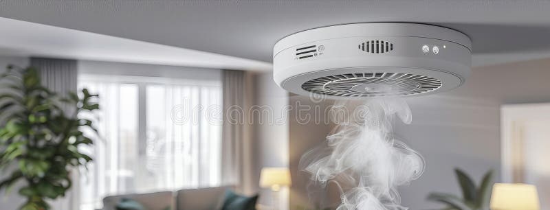 Smoke Detector Mounted on Ceiling in Modern Living Room with Smoke ...