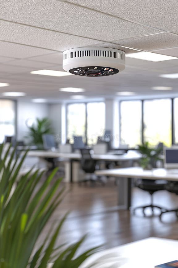 Smoke Detector Mounted on Office Ceiling Workplace Safety Concept ...