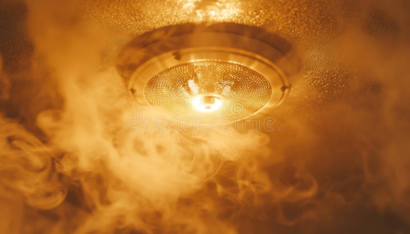 Smoke Detector Under Test, Close-Up Perspective with Atmospheric, Hazy ...