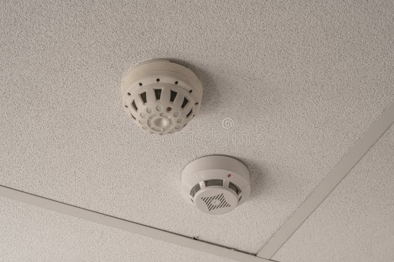 Smoke Detectors Mounted on a Suspended Ceiling Stock Image - Image of ...