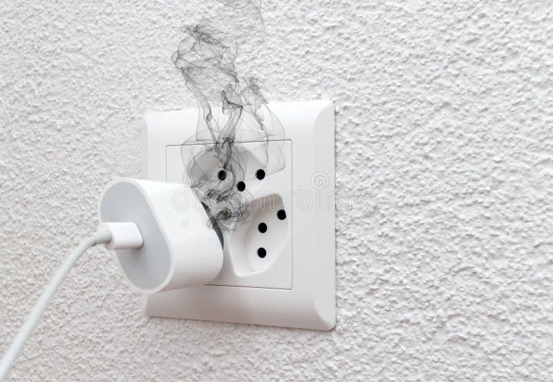 Smoke on Electric Wire Plug Phone Charger in Indoor, Electric Short ...