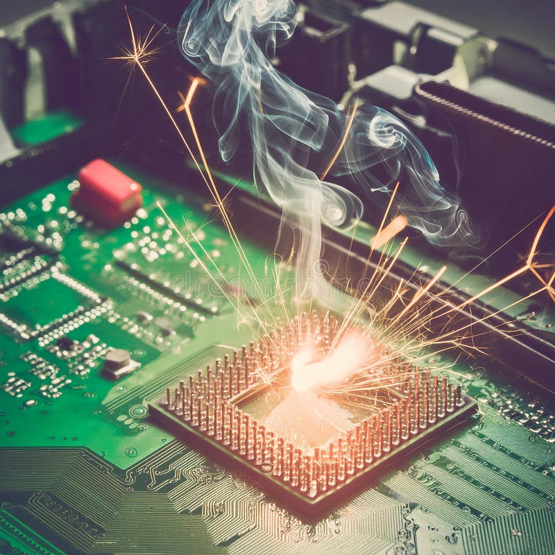 Smoke Emerging from Close-Up Computer Motherboard. Generative AI Stock ...