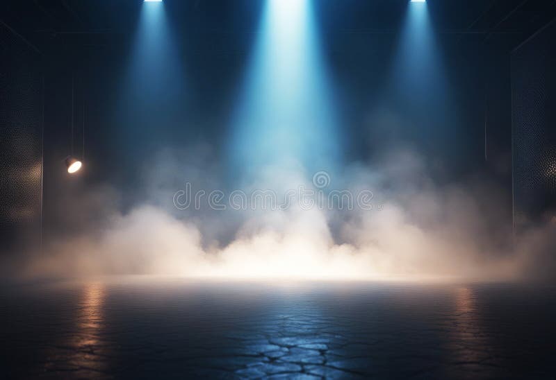 Smoke Empty 3d Theatre Stage Blue Light Rendering Background Spotlight ...