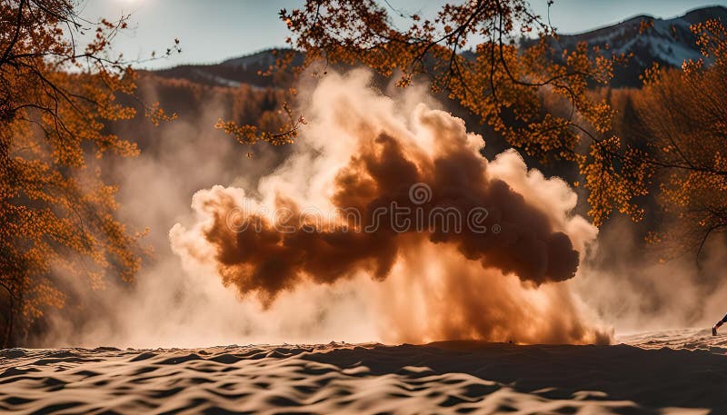 Smoke Explosion in the Mountains Stock Illustration - Illustration of ...
