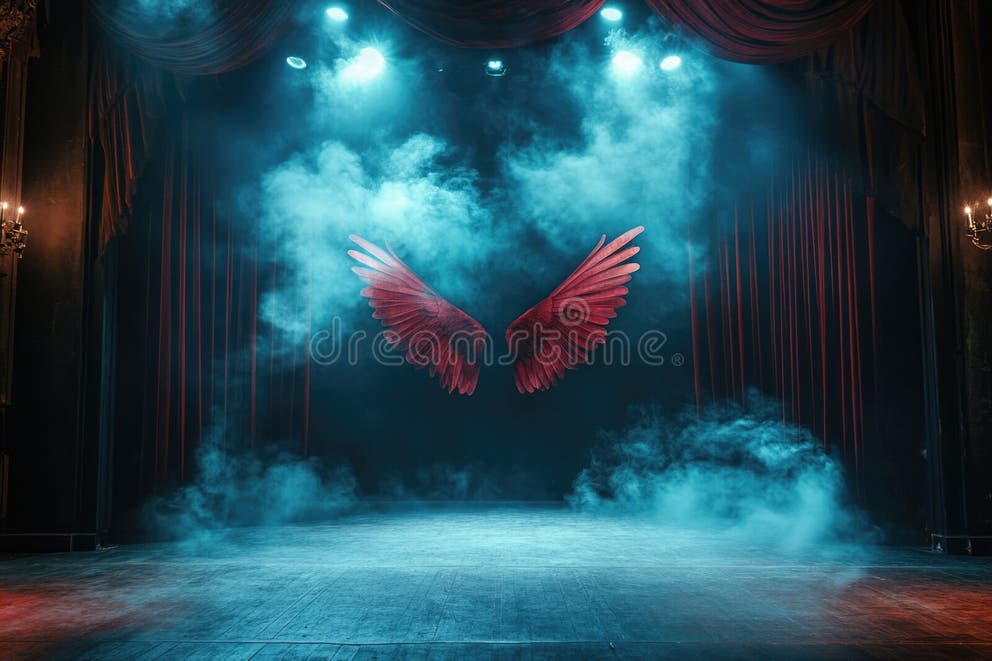 Smoke Filled Stage with a Red Wing Visible through the Haze Stock Photo ...