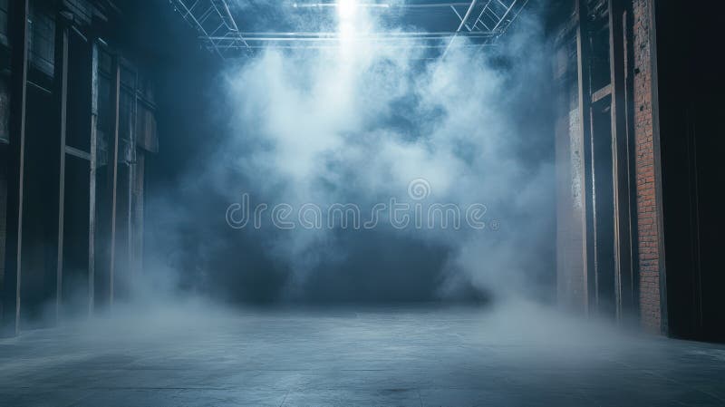 Smoke Filling an Empty Stage Illuminated Blue Lights, Creating a ...
