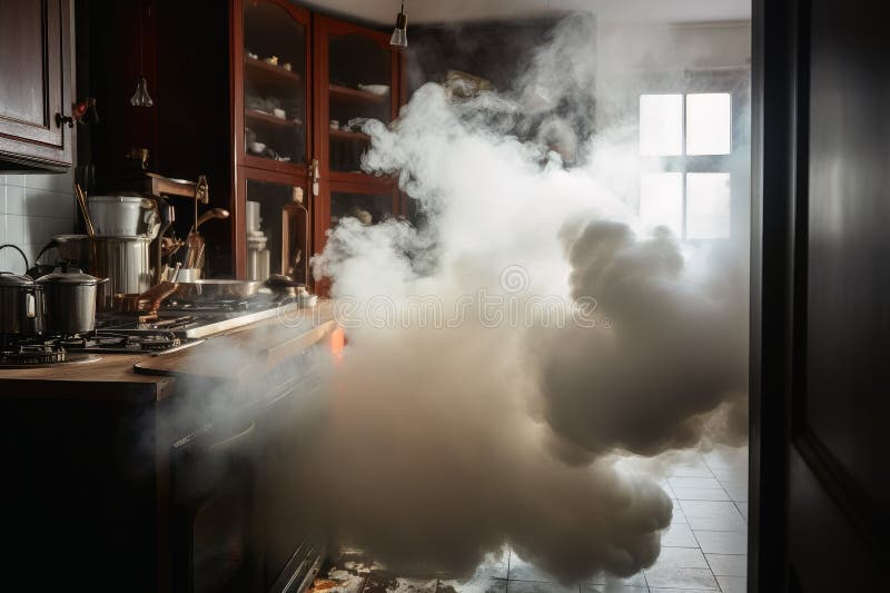Smoke and Fire during an Accident in a Kitchen Created with Generative ...