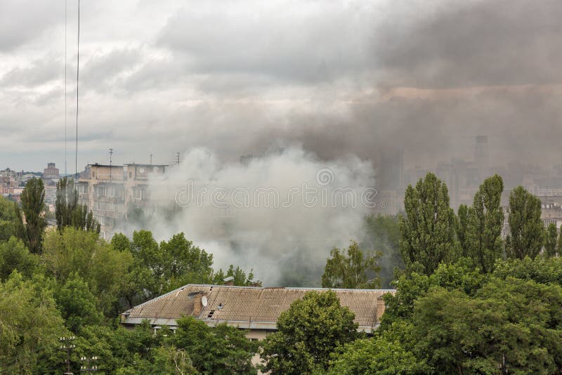 Smoke from a Fire in the City. Stock Photo - Image of estate ...