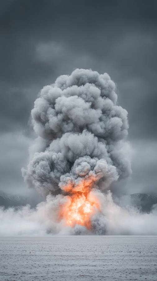 Smoke and Fire Erupt from Explosive Explosion in Dramatic Sky Stock ...
