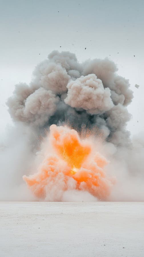 Smoke and Fire Erupt from Explosive Explosion in Dramatic Sky Stock ...