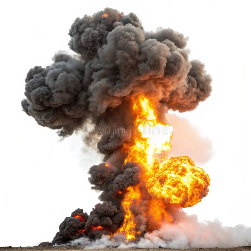 Smoke and Fire Explosion Isolated on White Background Stock ...