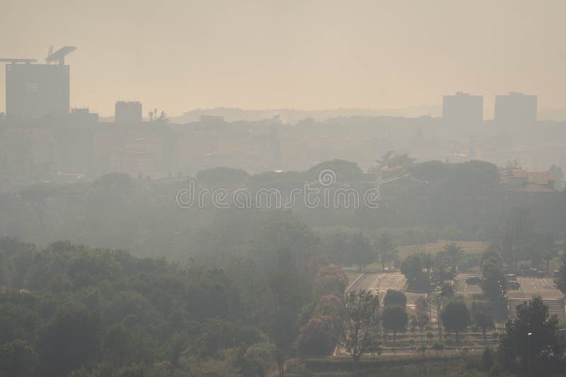 Smoke from a Fire Over a City in Rome, Italy Stock Photo - Image of ...