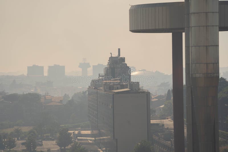 Smoke from a Fire Over a City on Sky in Rome, Italy Stock Image - Image ...