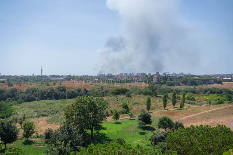Smoke from a Fire Over a City on Sky in Rome, Italy Stock Photo - Image ...