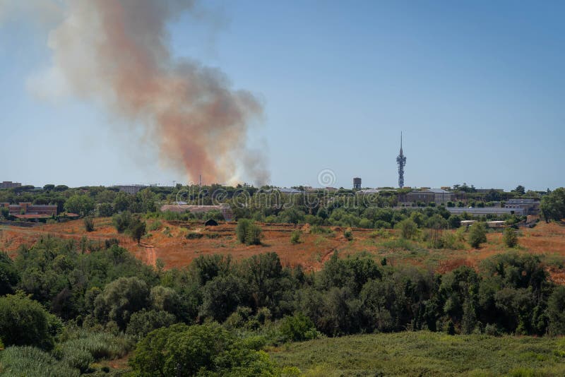 Smoke from a Fire Over a City on Sky in Rome, Italy Stock Image - Image ...