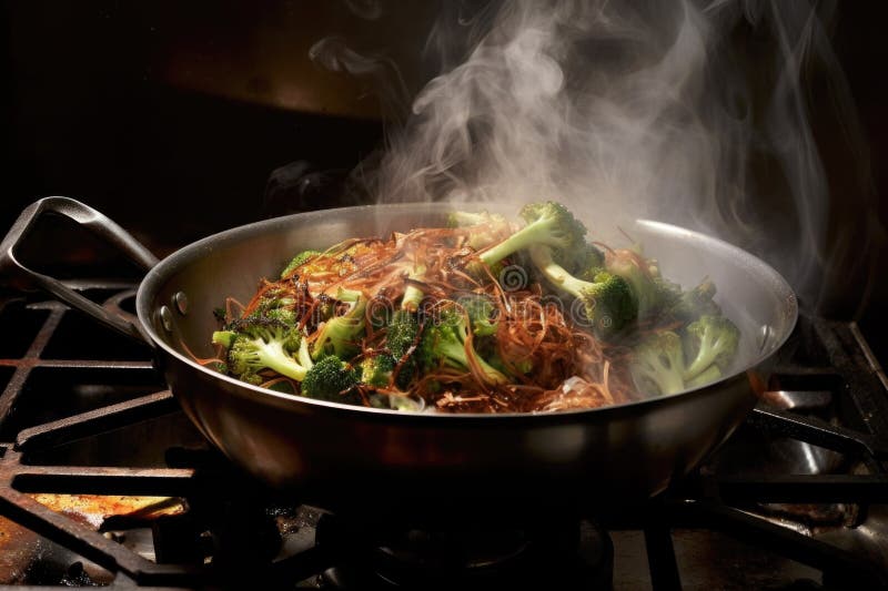 Smoke and Fire Rising from a Hot Wok on a Stove Stock Image - Image of ...
