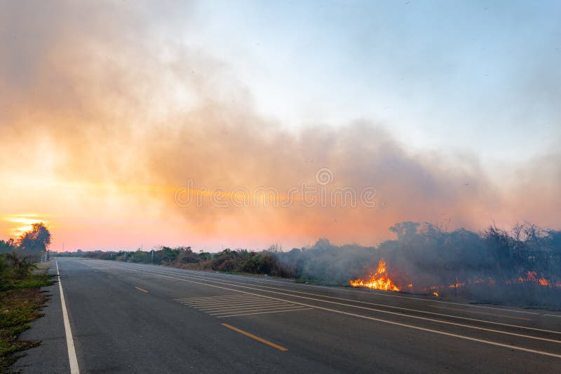 Smoke and Fire on the Rural Road Stock Image - Image of danger, climate ...