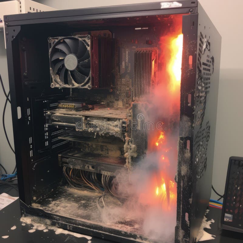 Fire Scene Unfolds As a Personal Computer, Overwhelmed by Intensive ...