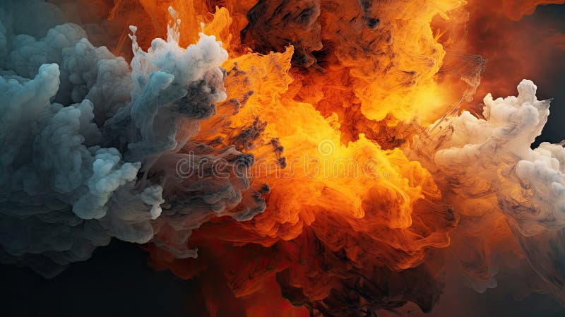 Smoke from the Flames and Hot Orange Fire Gray-white Mist Covered ...