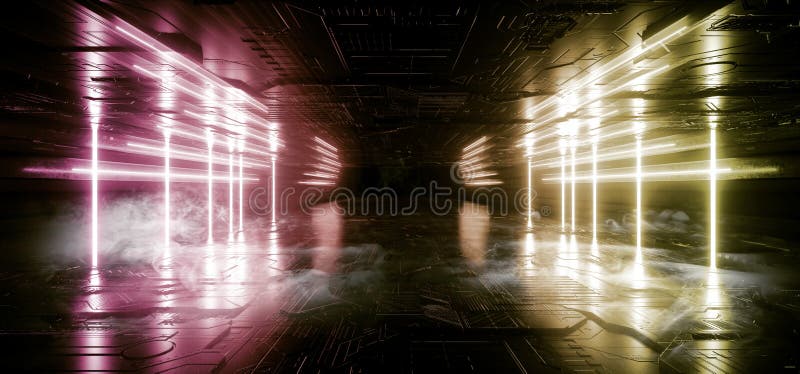 Smoke Fog Cyber Virtual Yellow Pink Laser Neon Glowing Sci Fi